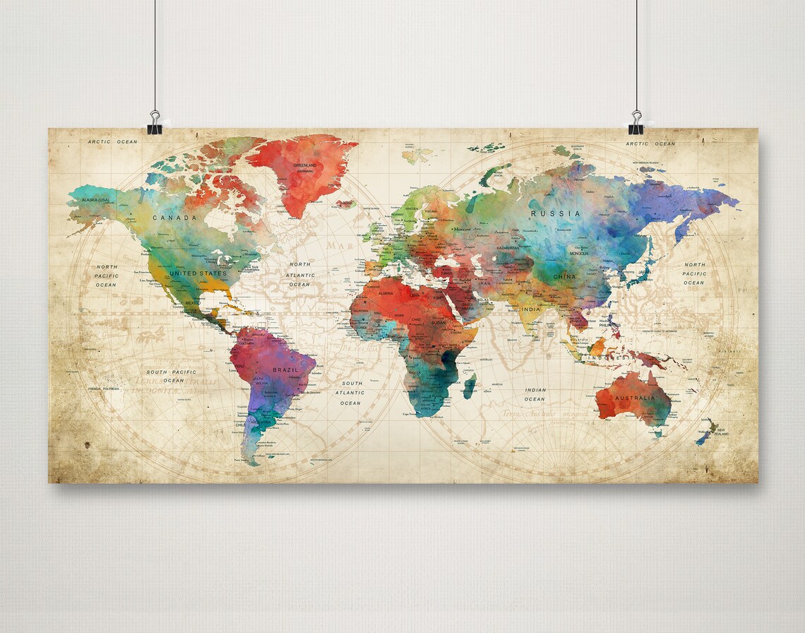 World Map Wall Art Push Pin Map Art Mark Your Travels Home - Etsy