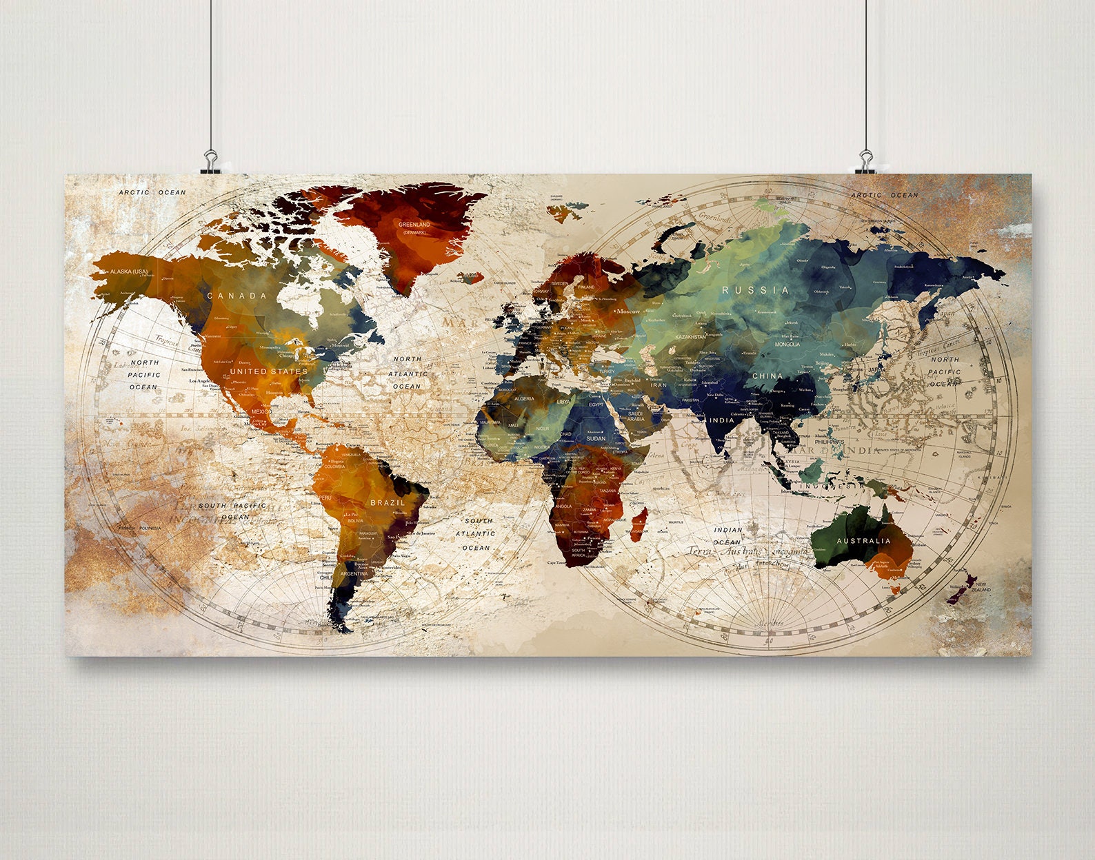 Wall Decor World Map Poster 5th Anniversary Gift for Husband Travel ...