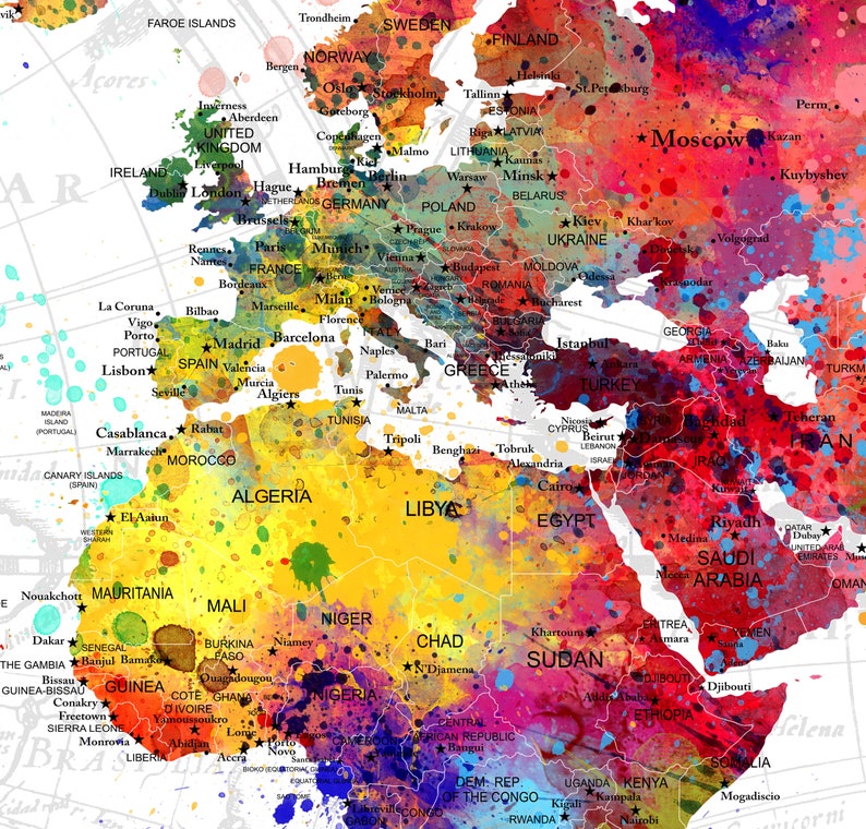 Extra Large World Map Wall Print Poster Colorful World Map Push Pin ...