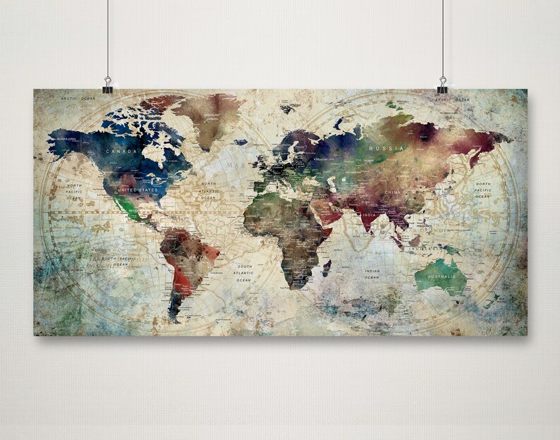 Large World Map Push Pin Executive Style Watercolor Pin - Etsy