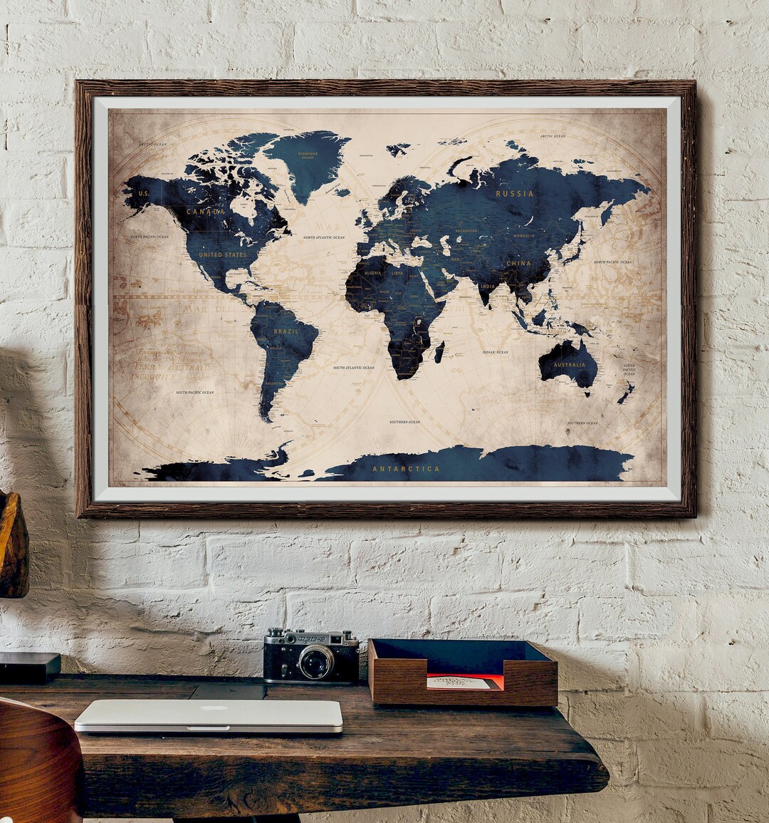 Extra Large World Map Navy Blue Wall Art Poster Push Pin - Etsy