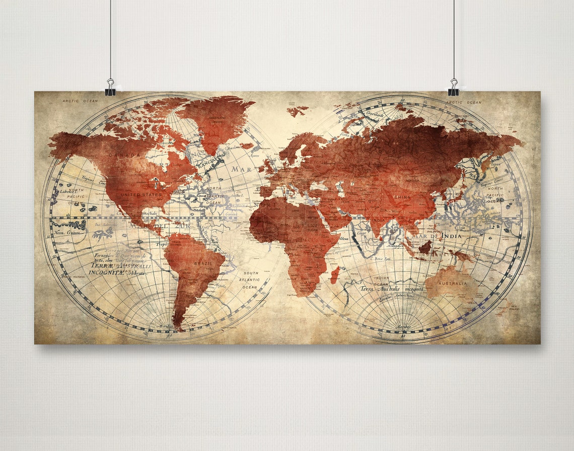 Extra Large World Map Wall Art Print Decor World Map Push Pin - Etsy