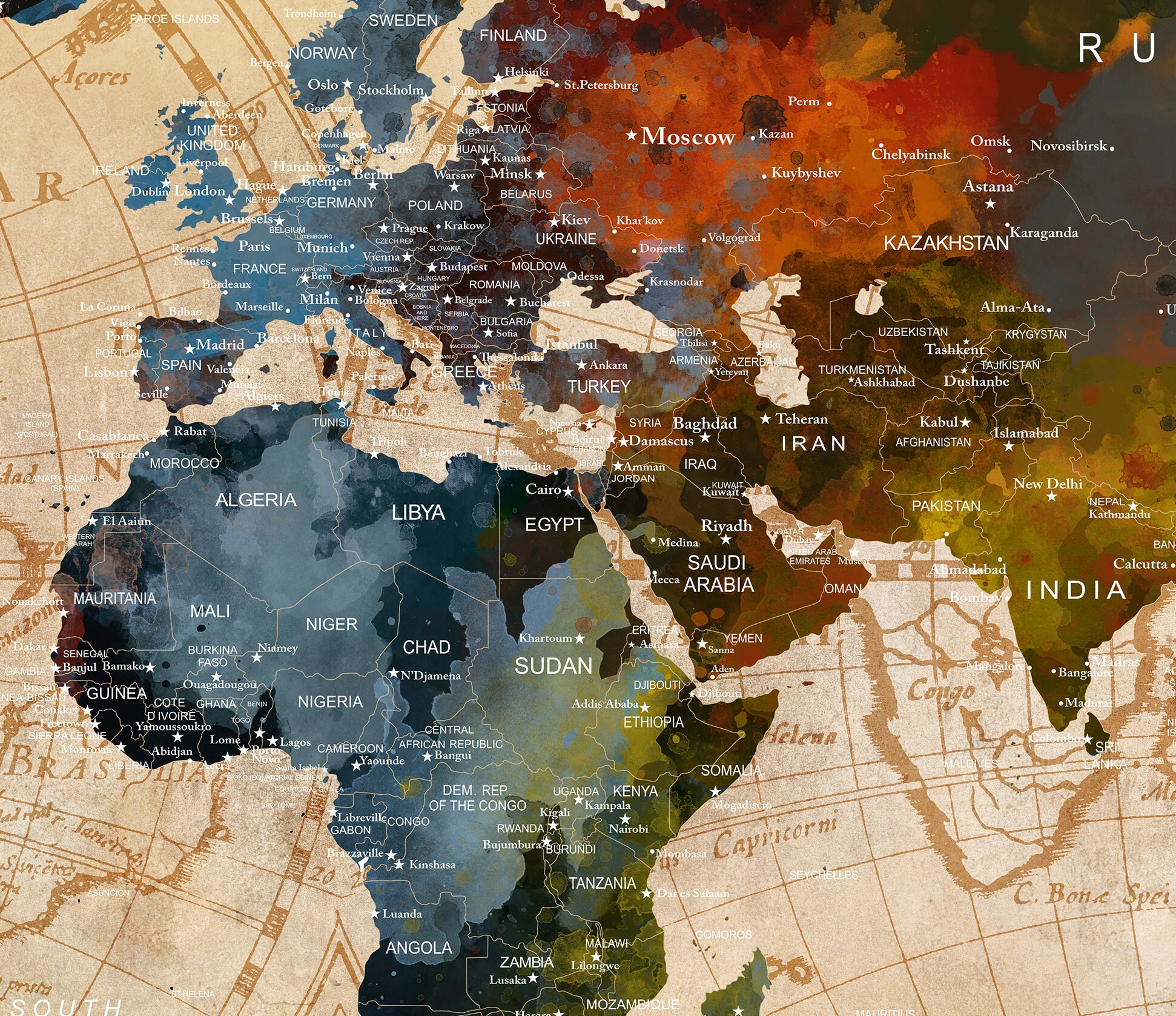 Extra Large Push Pin World Map Print Minimal Travel World Map Modern ...