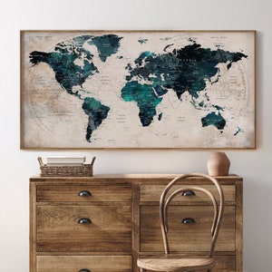 Modern World Map Poster - Large Wall Art - Contemporary Home Decor ...