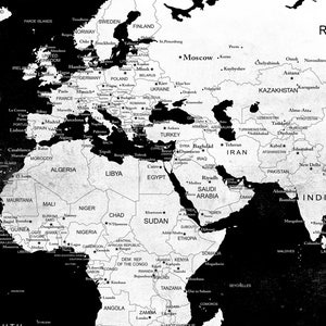 Large Black and White World Map Poster - Decorative Push Pin World Map ...