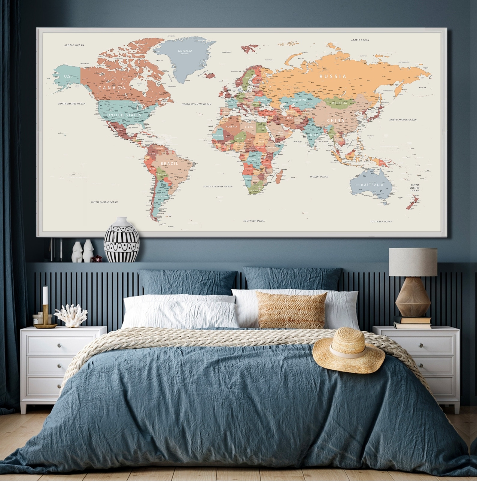 Large World Map Poster, Push Pin World Map Colorful World Map Pin Maps ...