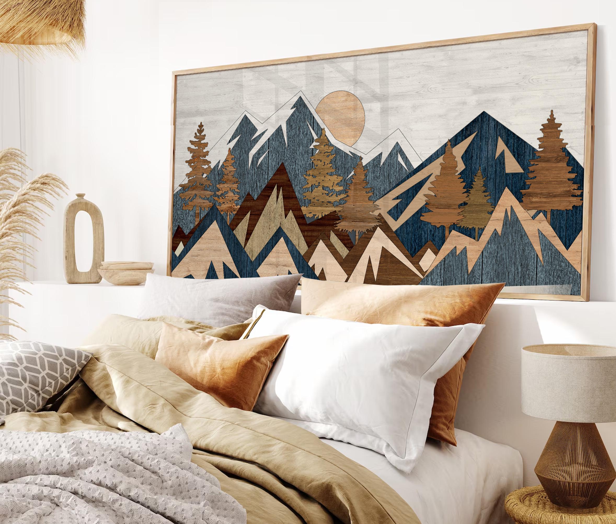 Wood Effect Mountain Wall Art: Rustic Modern Decor Poster - Etsy