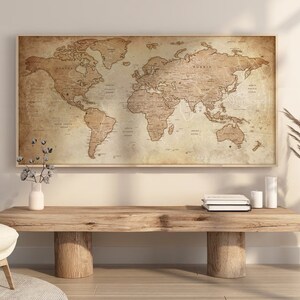World Map Wall Art Print - Aesthetic Travel Map Poster for Modern ...