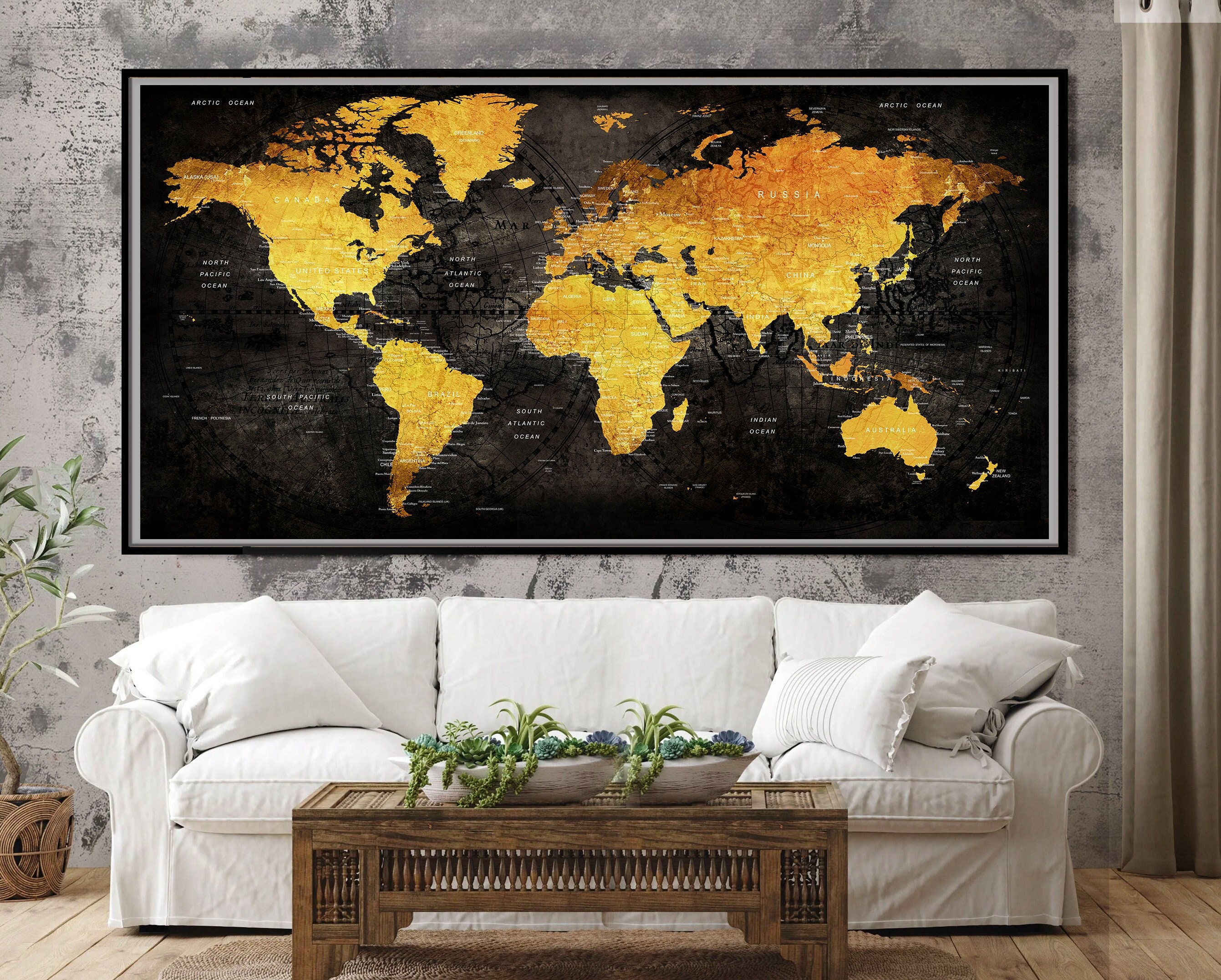 Black World Map Poster