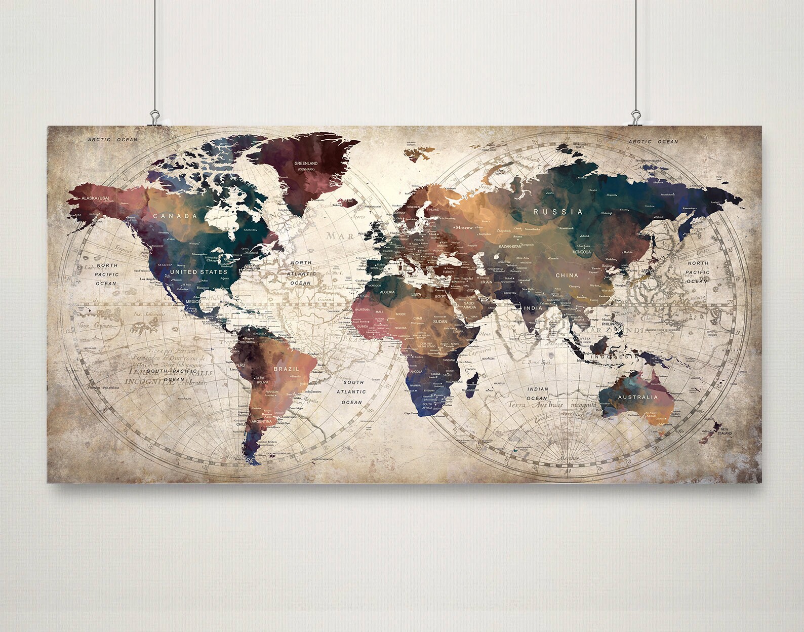 Large Travel World Map Poster Push Pin Colorful Contemporary - Etsy