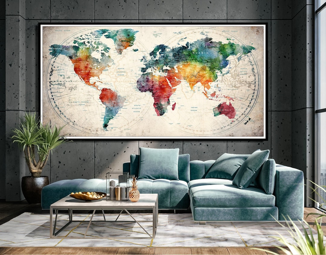 Large World Map Wall Art: Push Pin Travel Adventure Map - Etsy UK