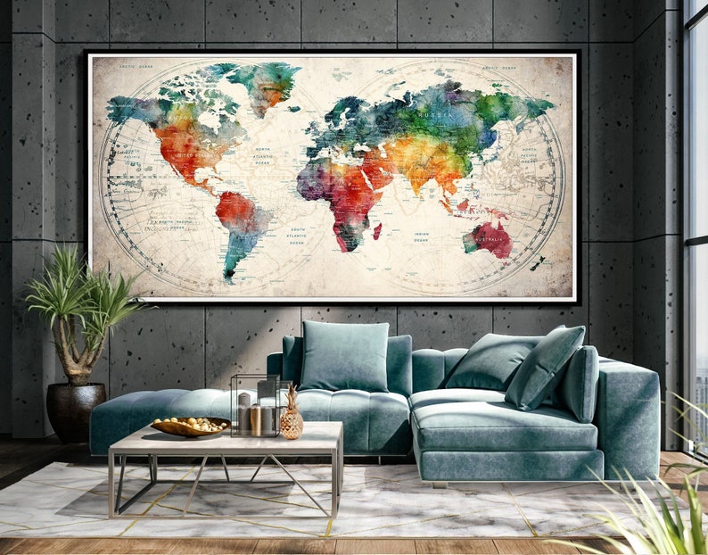World Map Wall Art, Push Pin Travel Map, Large World Map, Home Gift ...