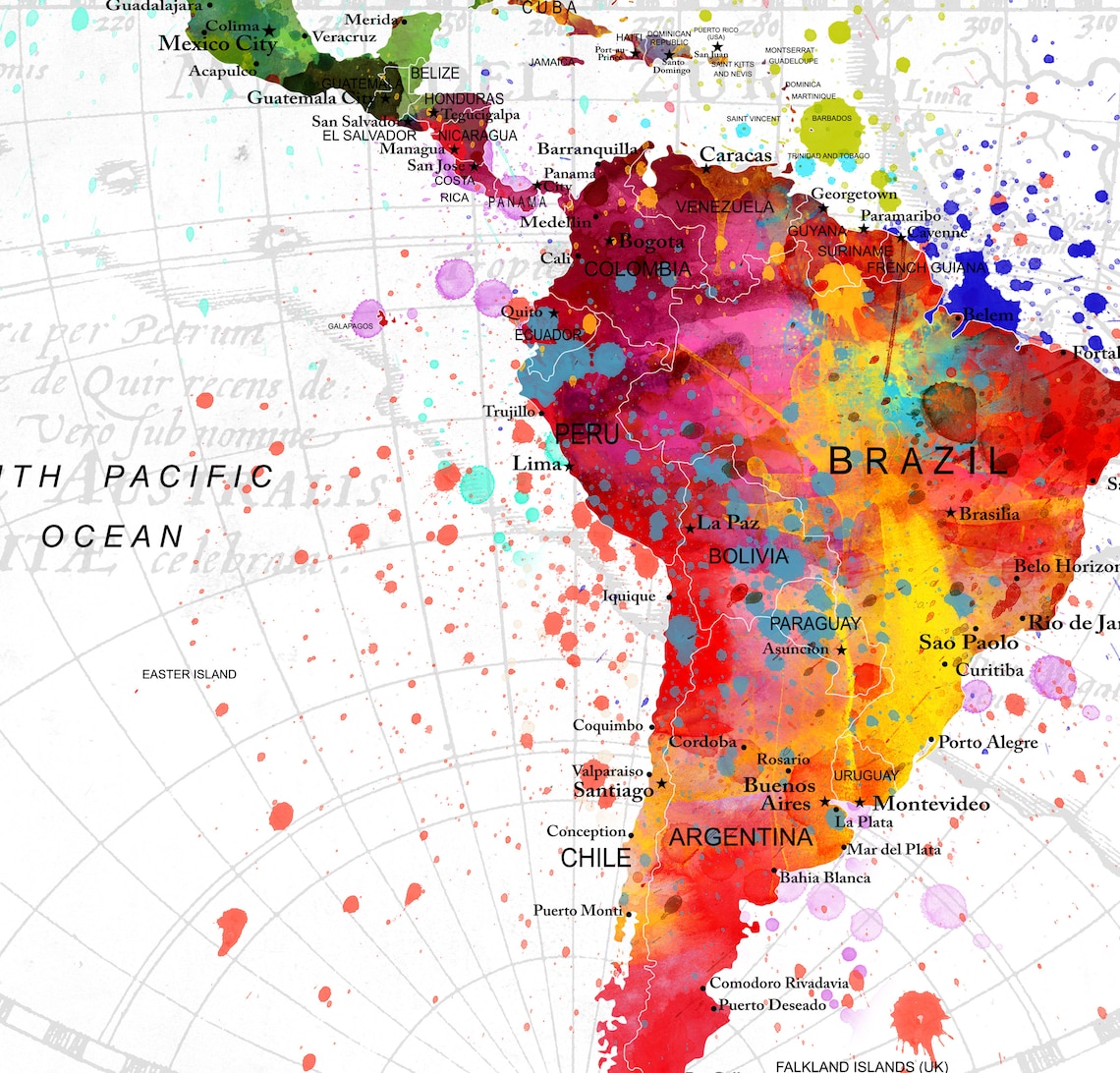 Extra Large World Map Wall Print Poster Colorful World Map Push Pin ...