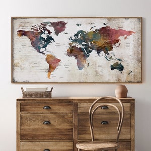 Mid Century Modern World Map Print, Modern Horizontal Wall Art Print ...