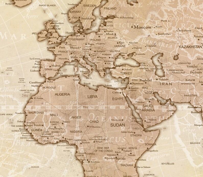 Push Pin World Map Print Personalized Legend Wall Map, Free Shipping ...