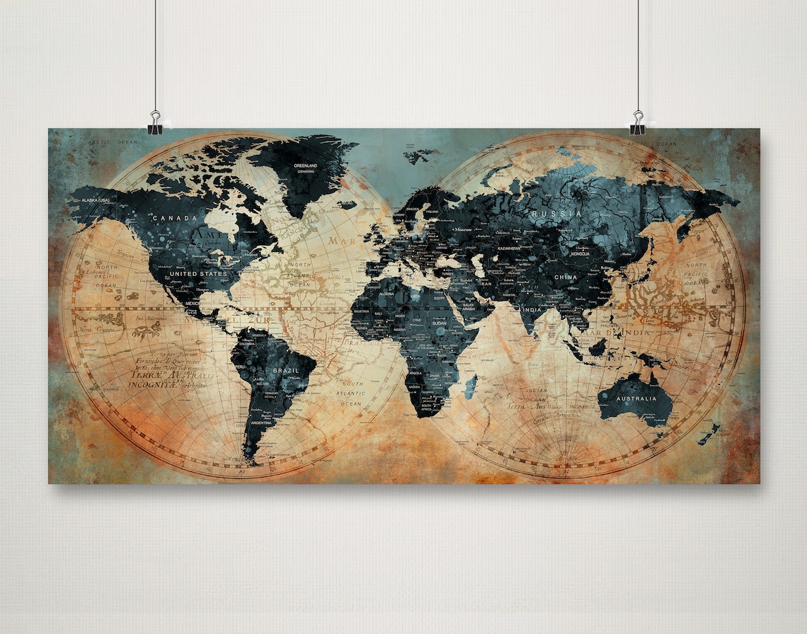 Travel World Map, Office Home Decor, New Apartment Gift, Push Pin Wall ...