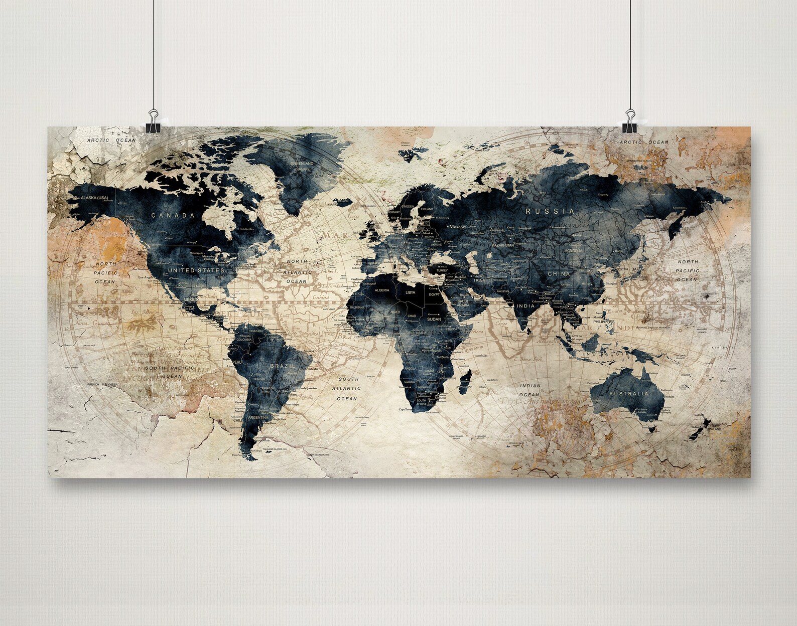 Gift World Pushpin Map, World Travel Map Poster, Watercolor Wedding ...