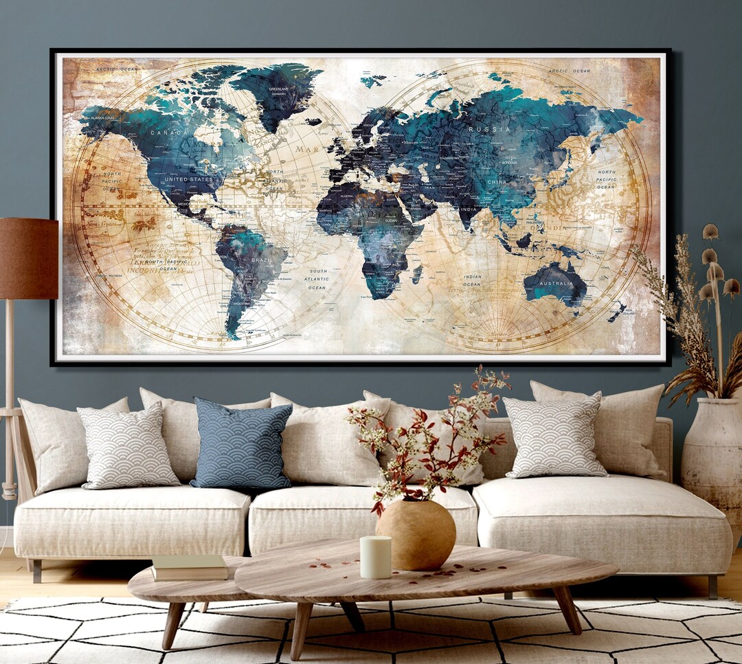 Gift for the Home, Large Wall Map, World Map Wall Art, Bedroom Wall ...