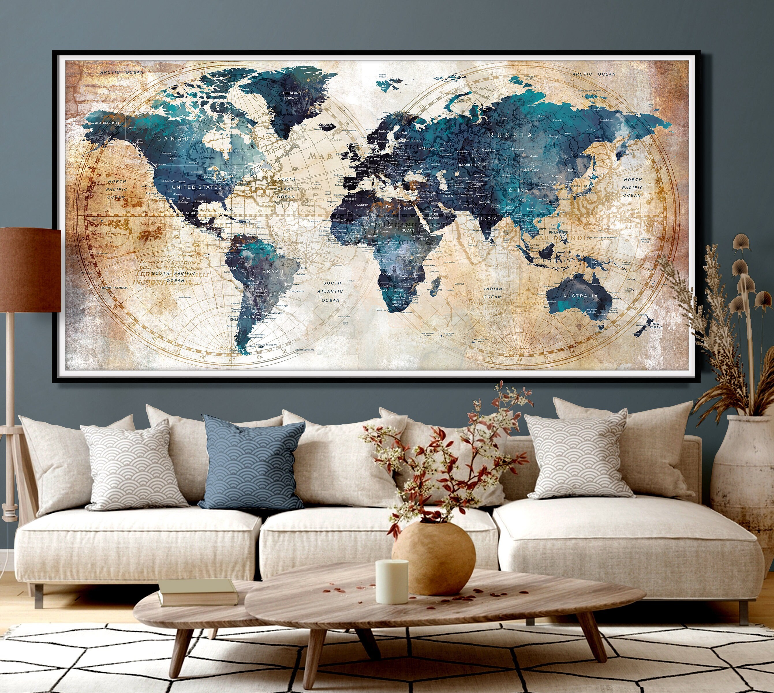 Gift for the Home Large Wall Map World Map Wall Art Bedroom - Etsy