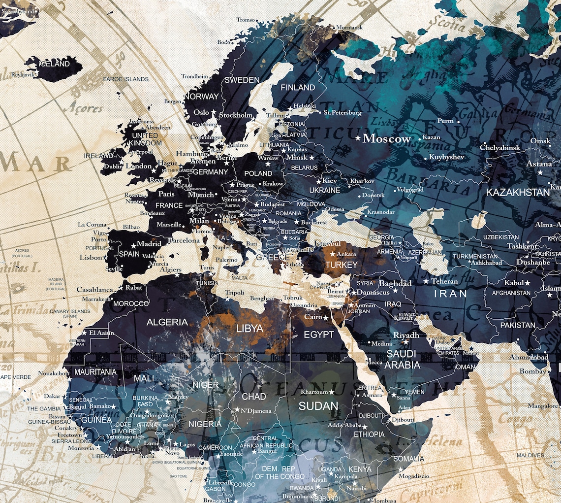 Gift for the Home Large Wall Map World Map Wall Art Bedroom - Etsy