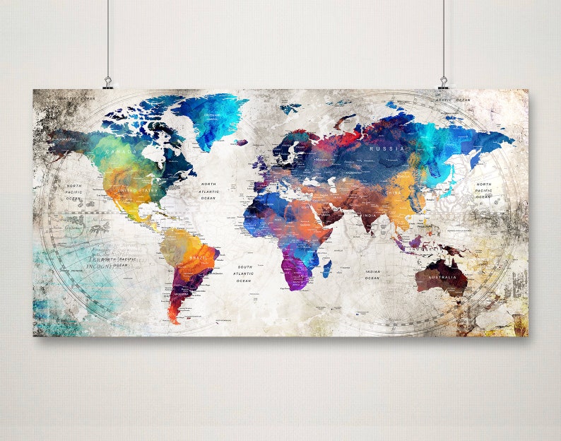 Personalised Push Pin World Map Travel Edition Map Print - Etsy