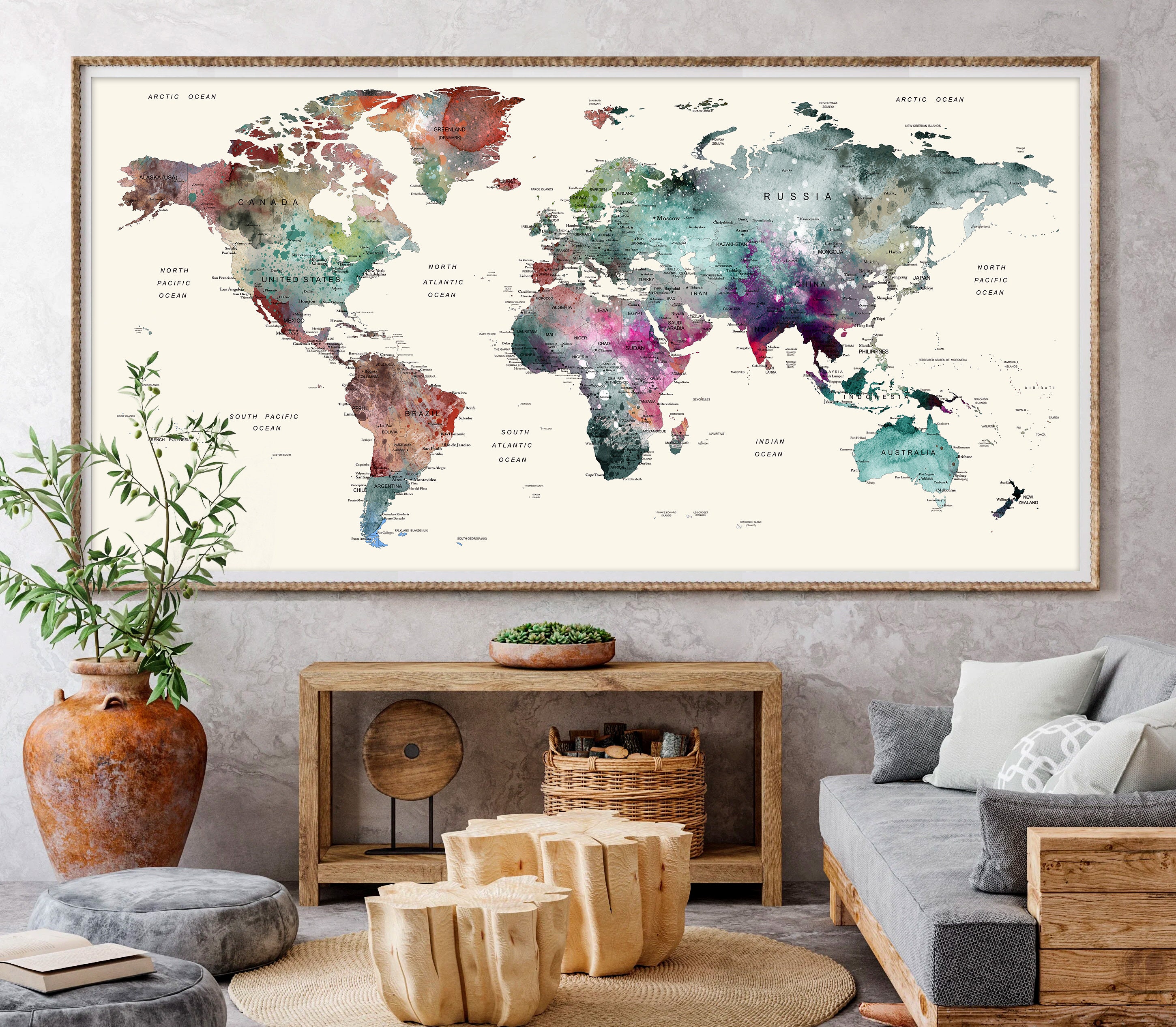 World Map Wall Art Push Pin Adventure Map Poster Large World - Etsy