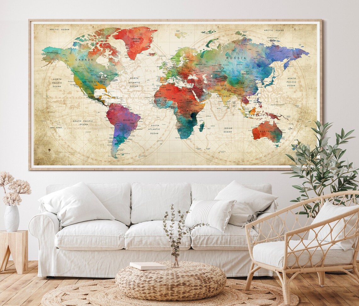 World Map Wall Art Push Pin Map Art Mark Your Travels Home - Etsy