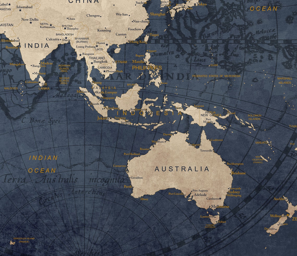 World Map Wall Art Large Poster Navy Blue Adventure Push Pin - Etsy