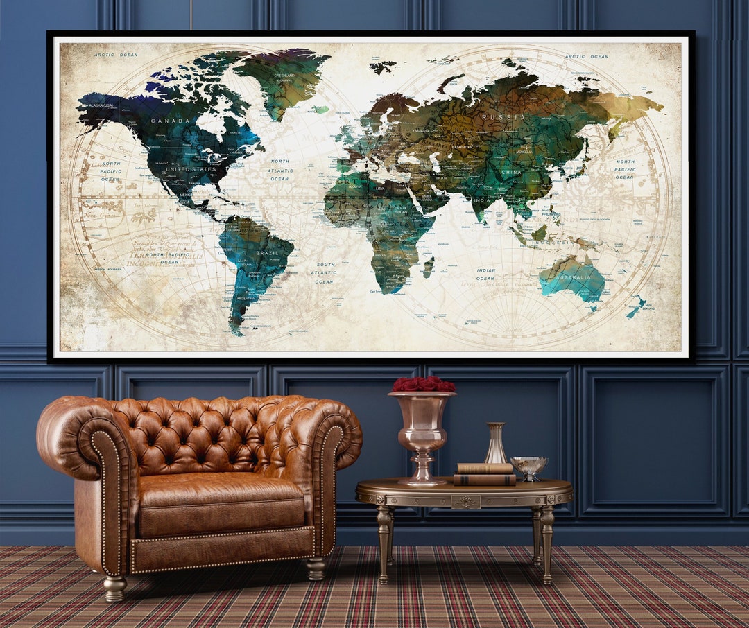 World Map Bright Home Decor Wall Art for Living Room Poster, Map of the ...