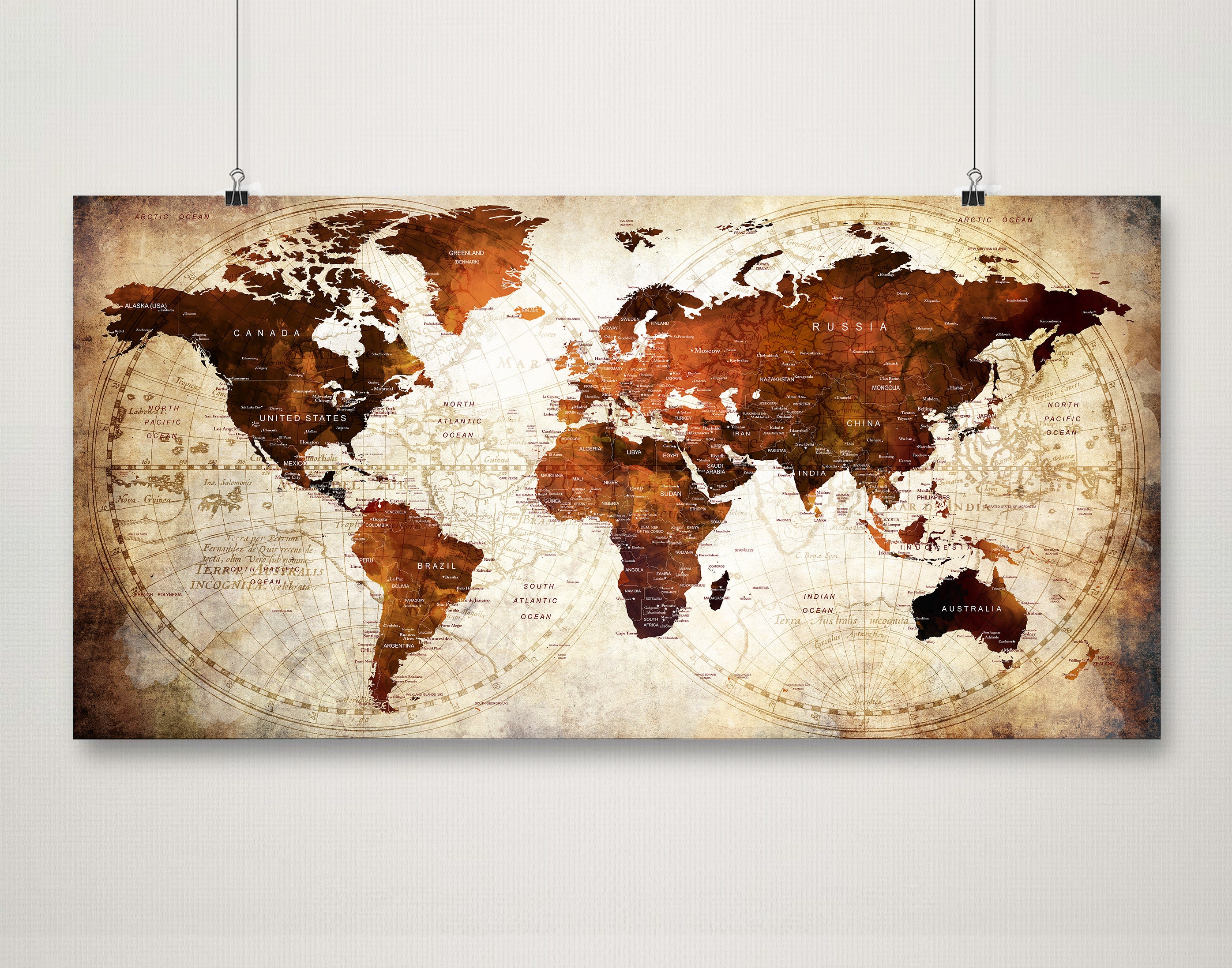 World Map, Gift for the Home, Push Pin World Map Wall Art, Weltkarte ...