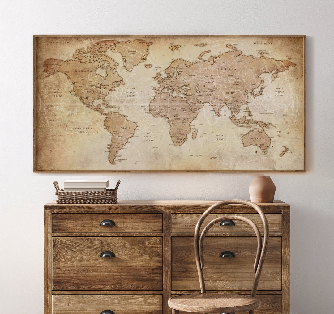 World Map Wall Art Print - Aesthetic Travel Map Poster for Modern ...
