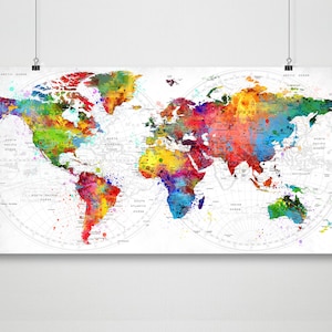 Extra Large World Map Wall Print Poster - Colorful World Map Push Pin ...
