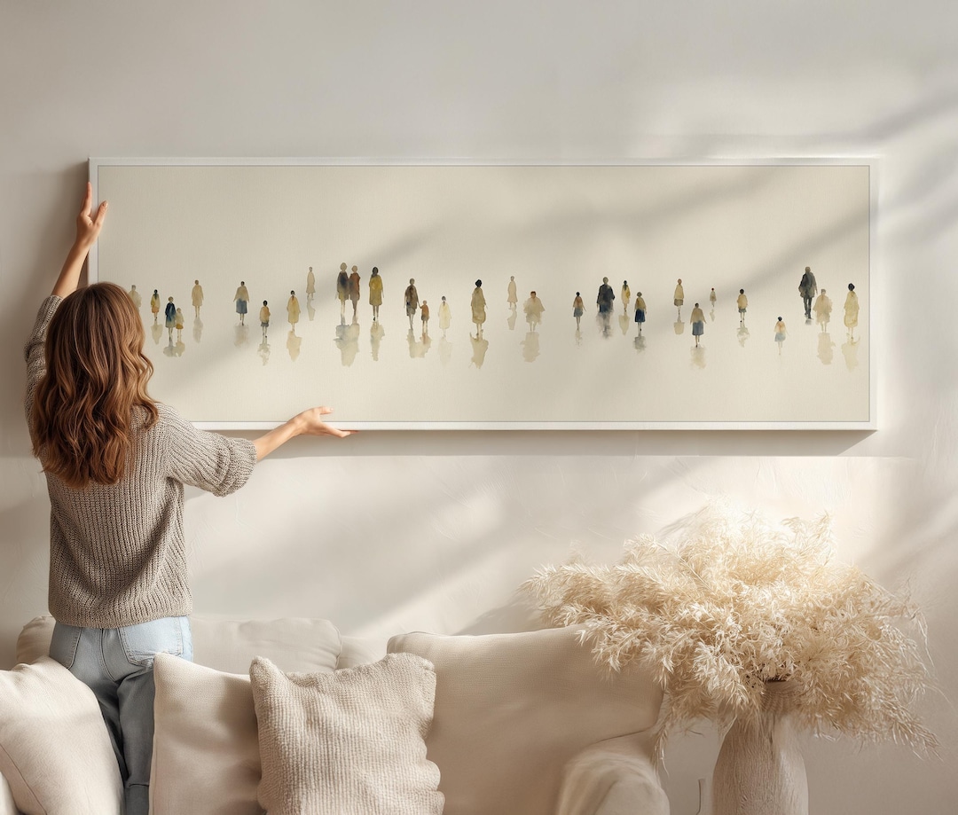 Minimalist Color Abstract People Print, Wide Horizontal Wall Art ...