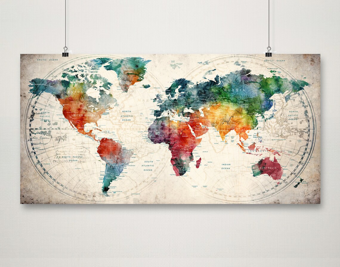 World Map Wall Art, Push Pin Travel Map, Large World Map, Home Gift ...