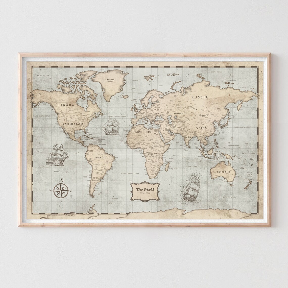 World Map Poster Wall Art, Vintage Style Adventure Push Pin Travel Map ...