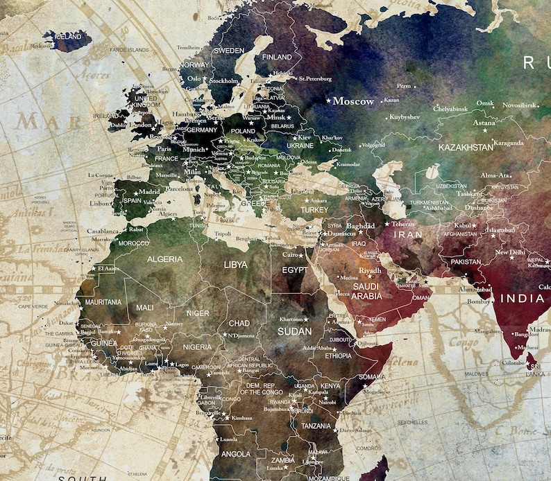 Large World Map Push Pin Executive Style Watercolor Pin - Etsy