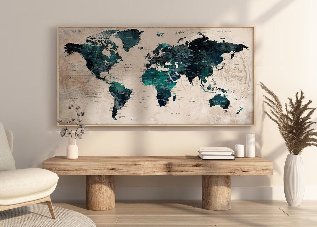 Modern World Map Poster - Large Wall Art - Contemporary Home Decor ...