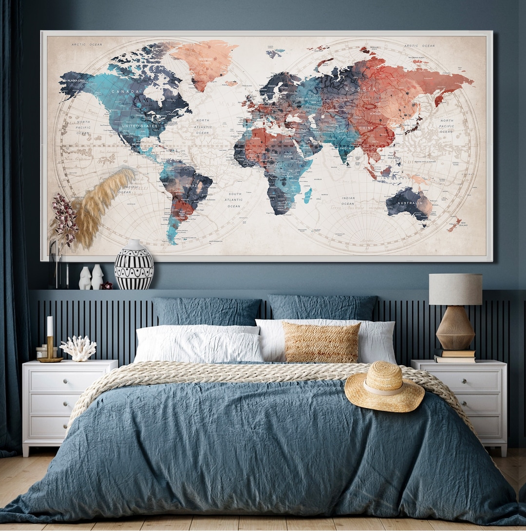 Home Decor Modern, Push Pin World Map, Anniversary Gifts, Bedroom Decor ...