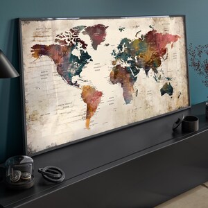 Mid Century Modern World Map Print, Modern Horizontal Wall Art Print ...