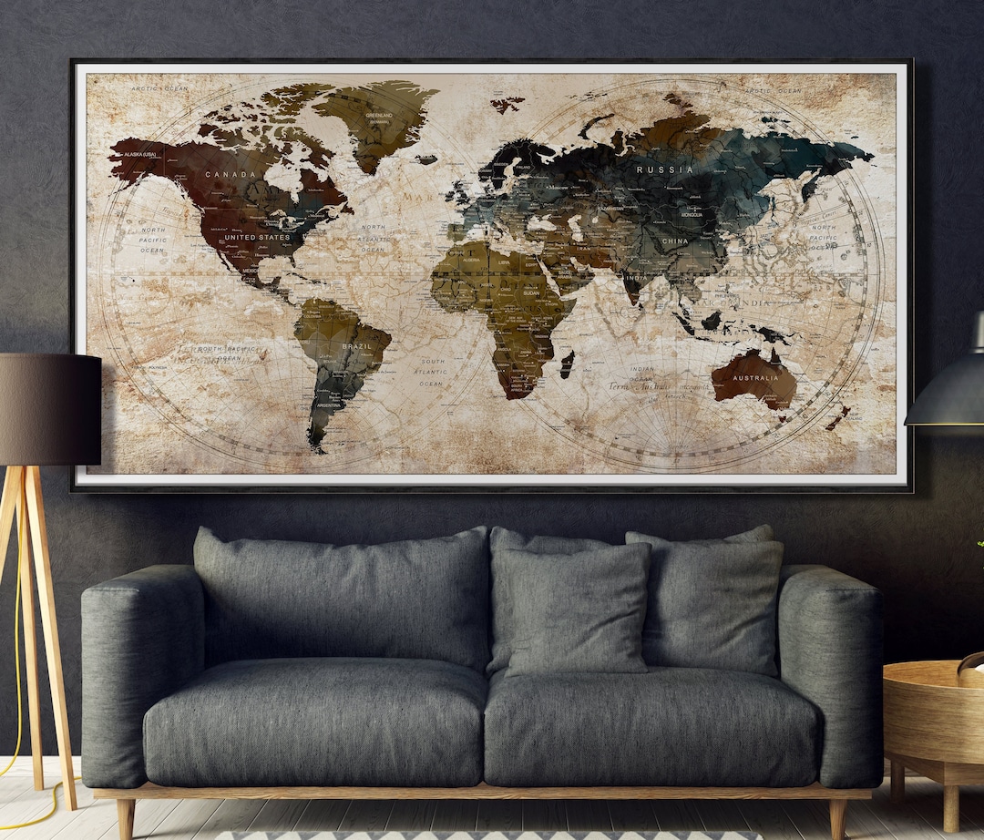 Exclusive World Map Poster Push Pin Travel Map Large World Map Art ...