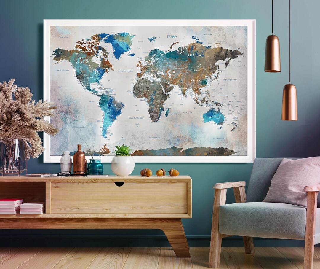 WORLD MAP Awesome Gift Maps World Map Print for Push Pin - Etsy Hong Kong