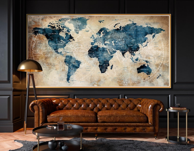 Large World Map Art Extra Large World Map Watercolor Art - Etsy