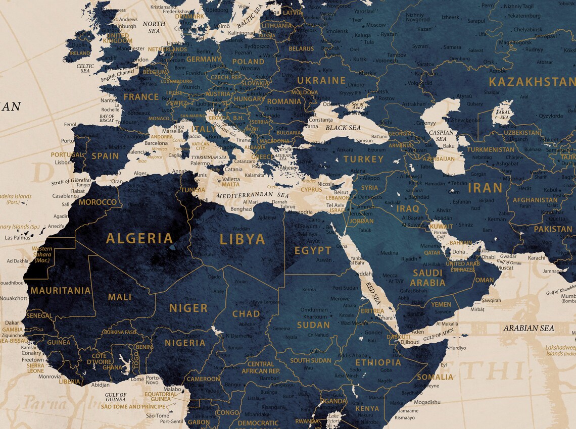 Extra Large World Map Navy Blue Wall Art Poster Push Pin - Etsy