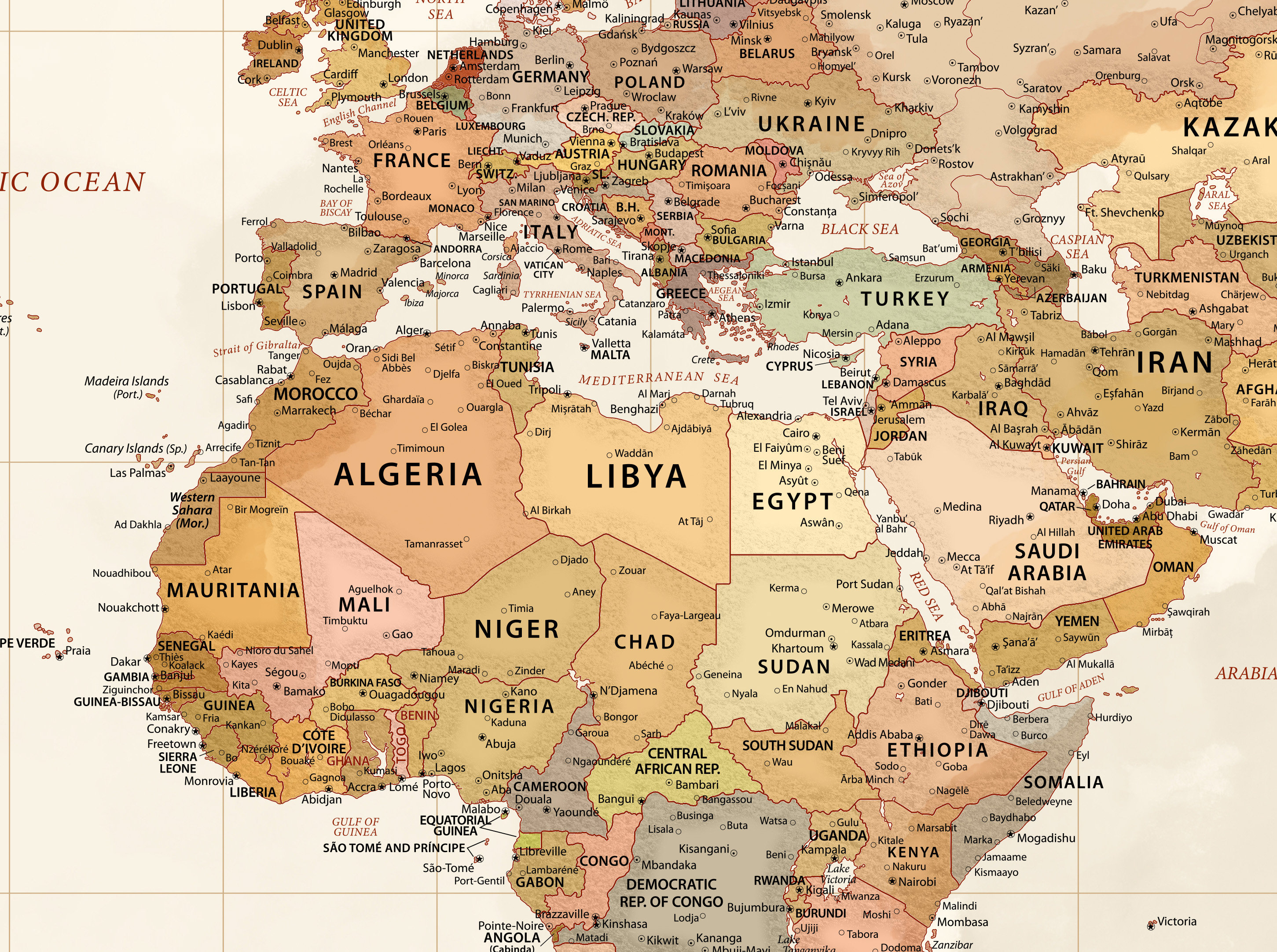 Decorative Map of the World Vintage Colored Push Pin World Map Poster ...