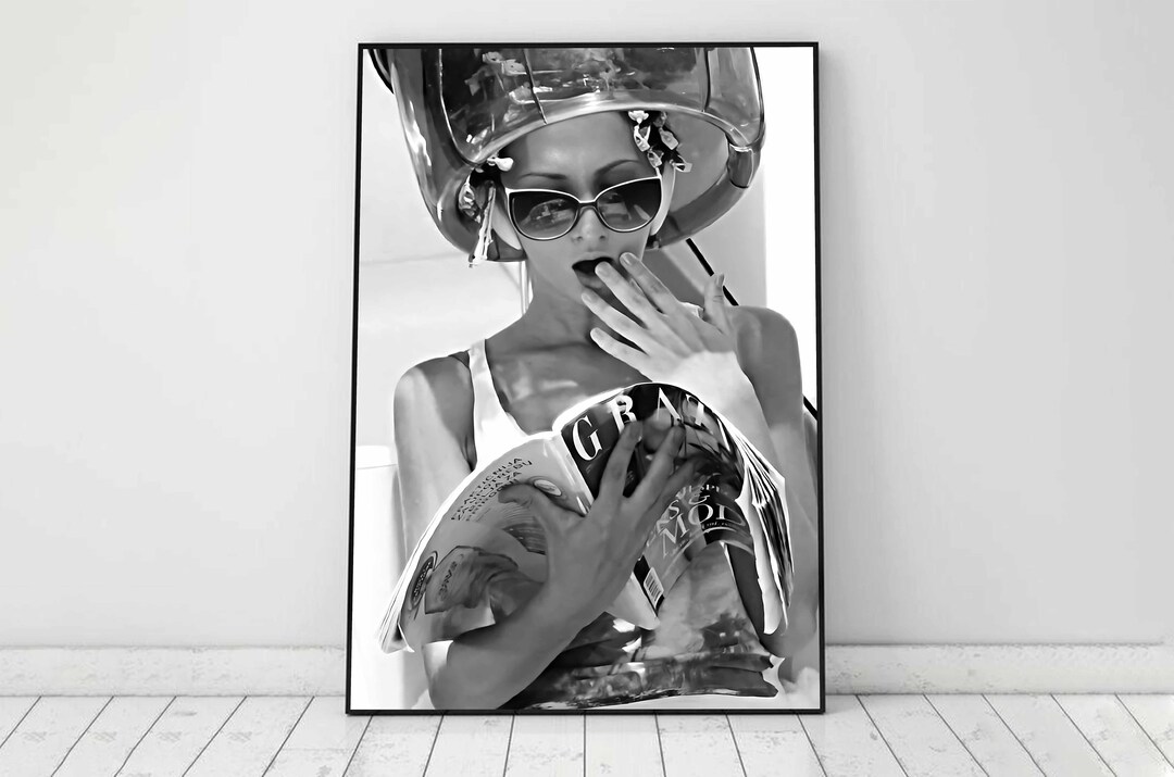Woman Reading in Hair Salon Print, Black and White Wall Art, Fashion ...