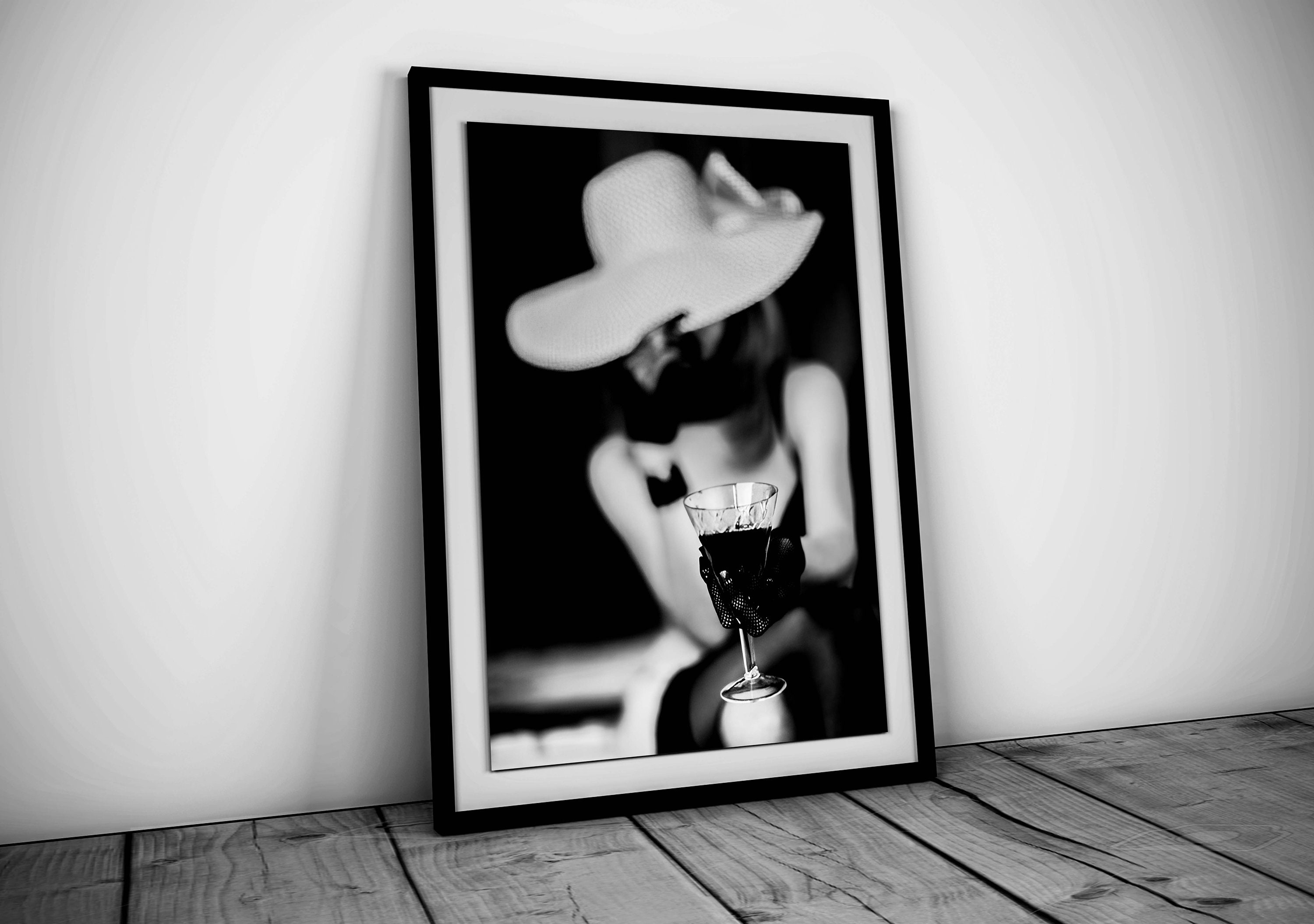 Woman Drinking Wine Print Black And White Vintage Photo Etsy