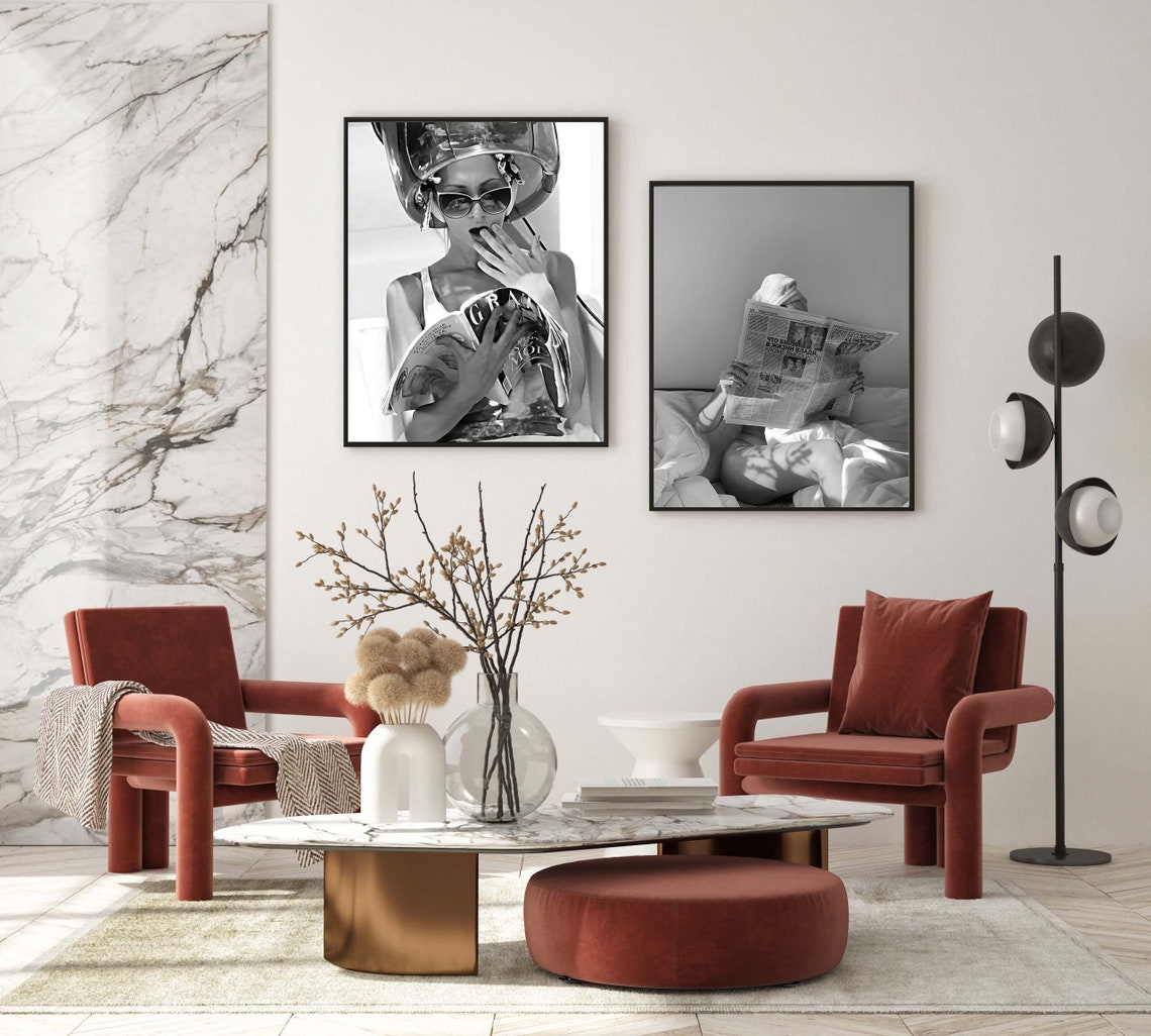 Woman Reading in Hair Salon Print, Black and White Wall Art, Fashion ...