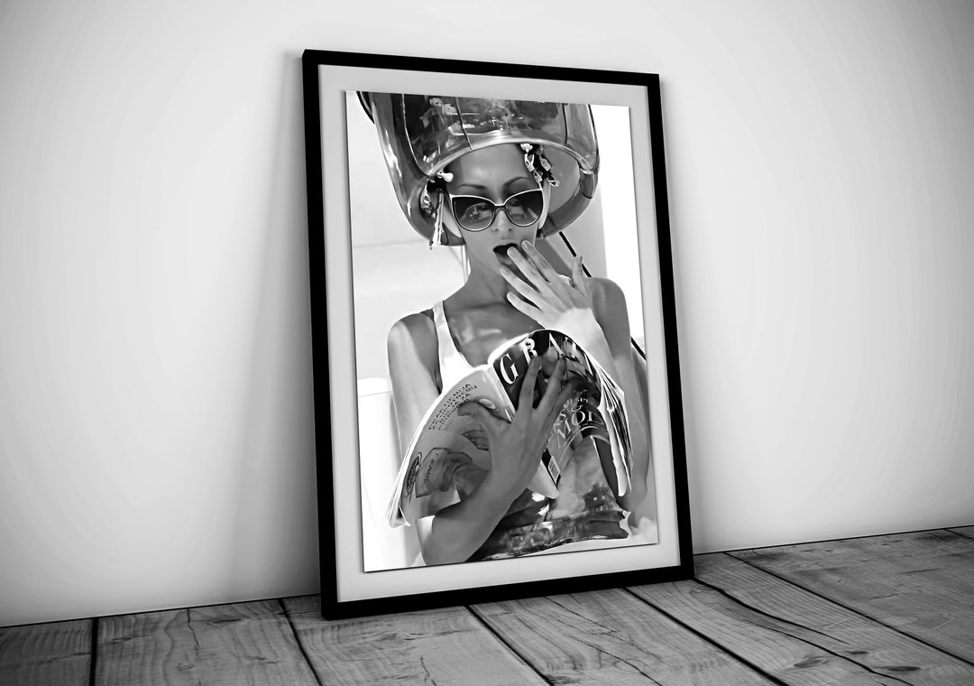 Woman Reading in Hair Salon Print, Black and White Wall Art, Fashion ...