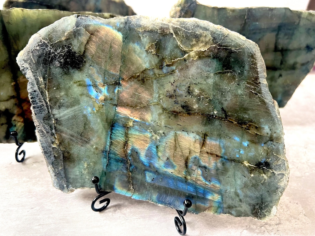 XL FLASHY Labradorite Slabs With Stands | Rainbow | Natural Genuine ...