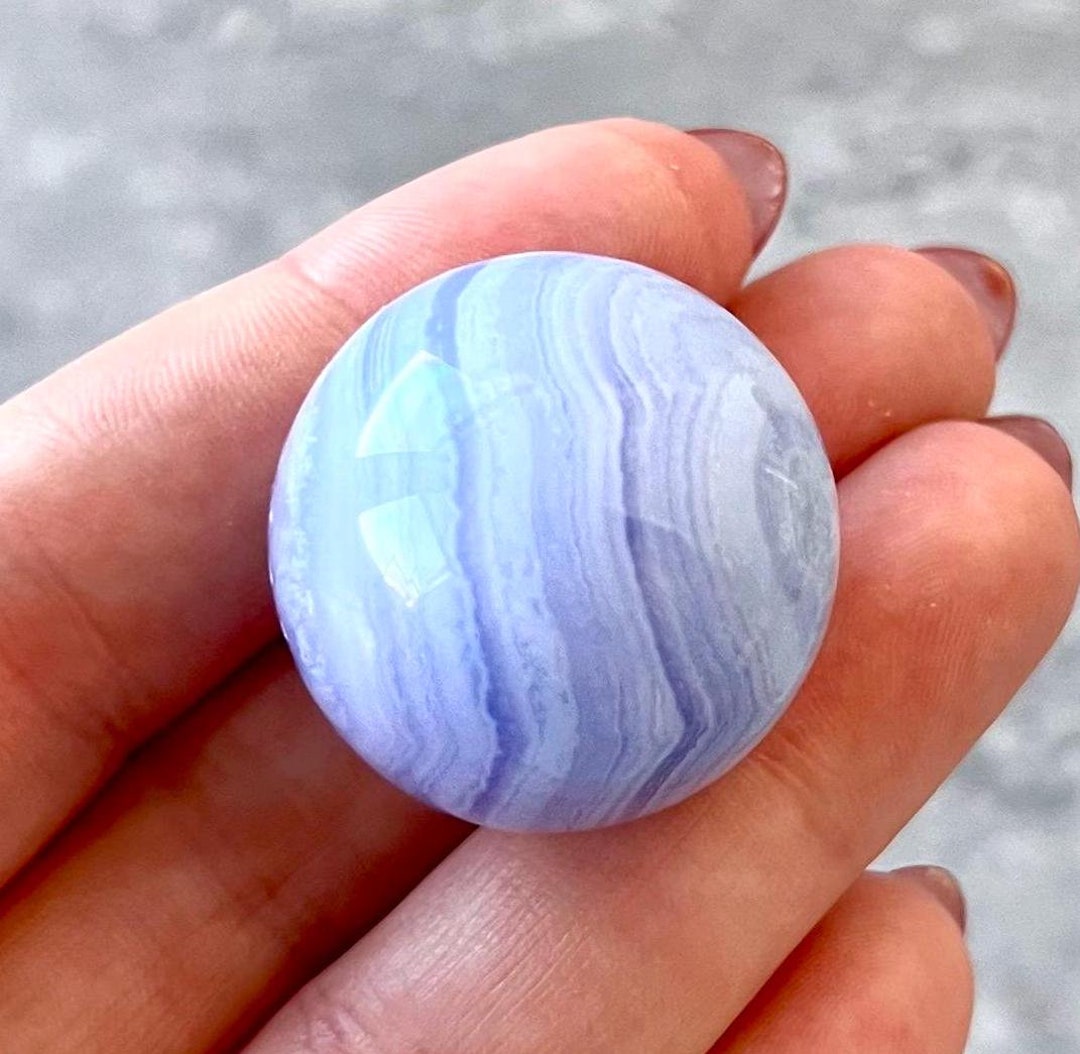 A+ RARE BLUE Lace Agate Small Sphere With Stunning Lace Banding 36g ...